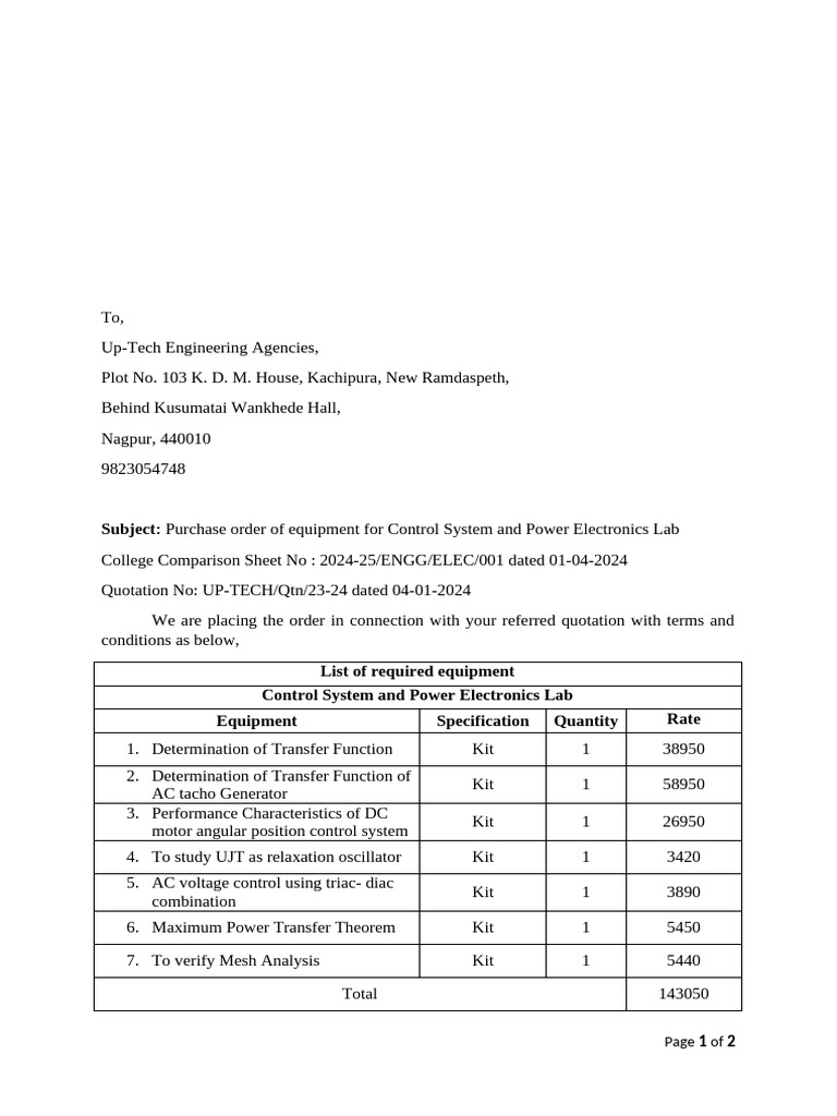 Sample Purchase Order W.E.F. 01.04.2024 | PDF | Power Electronics | Computer Engineering