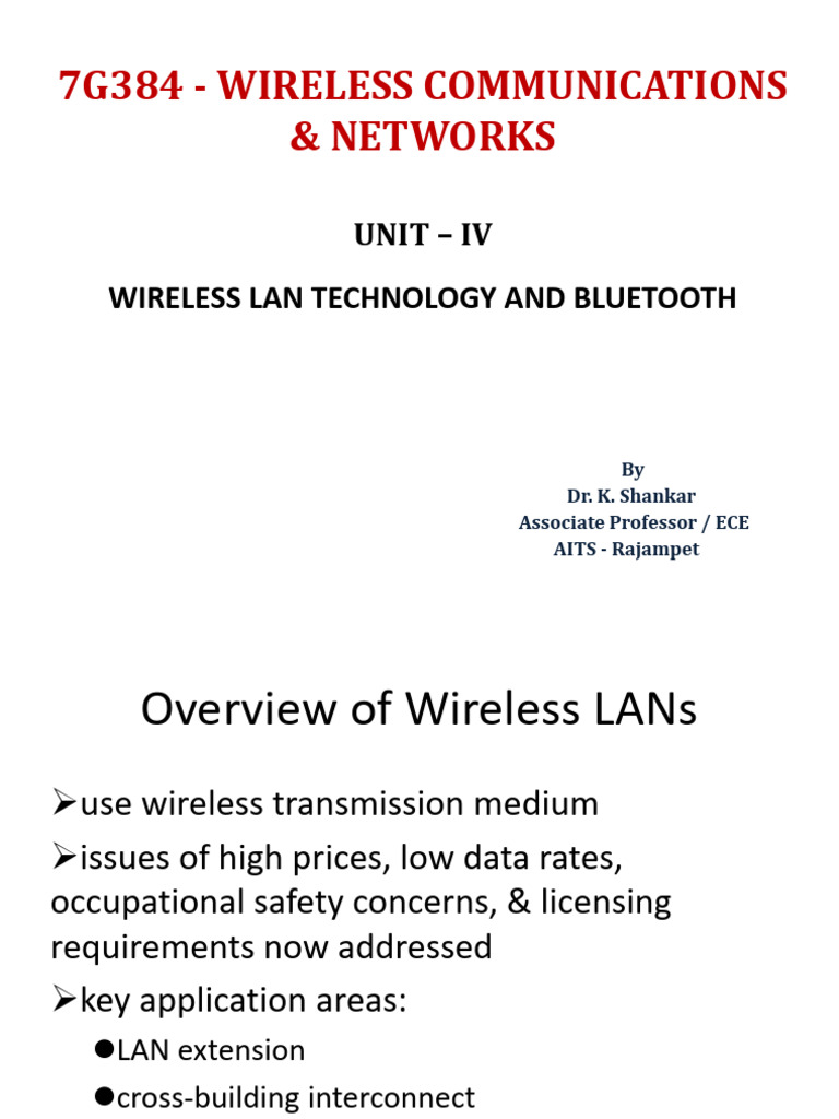 Unit-IV - Wireless Lan Technology and Bluetooth | PDF | Bluetooth | Ieee 802.11