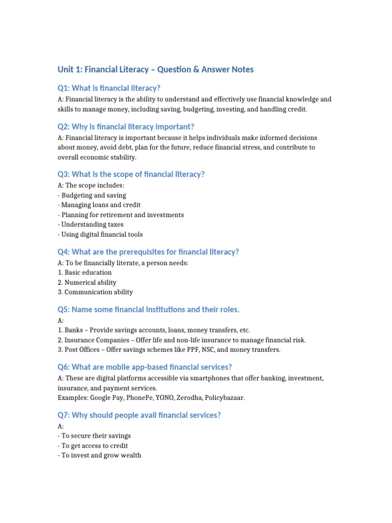 Financial Literacy Unit1 QA | PDF | Government Budget Balance | Budget