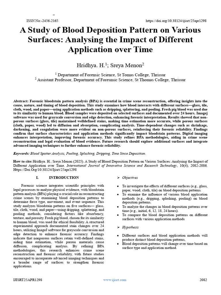 A Study of Blood Deposition Pattern On Various Surfaces: Analysing The ...
