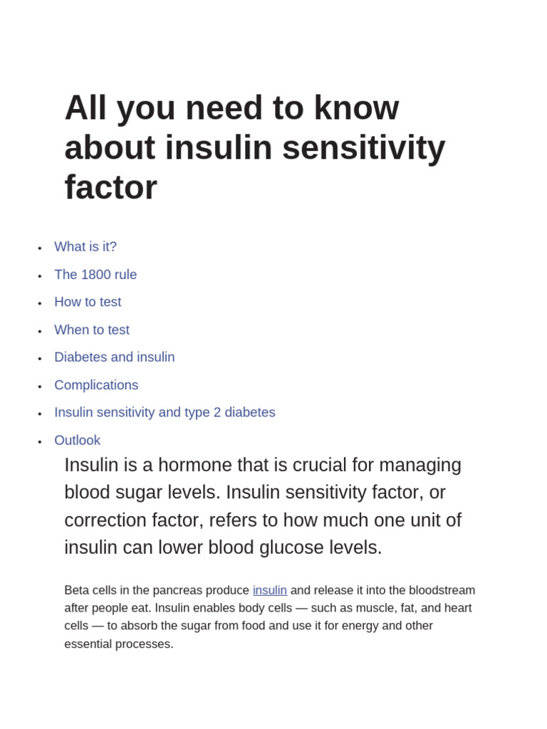 All you need to know about insulin sensitivity factor | PDF