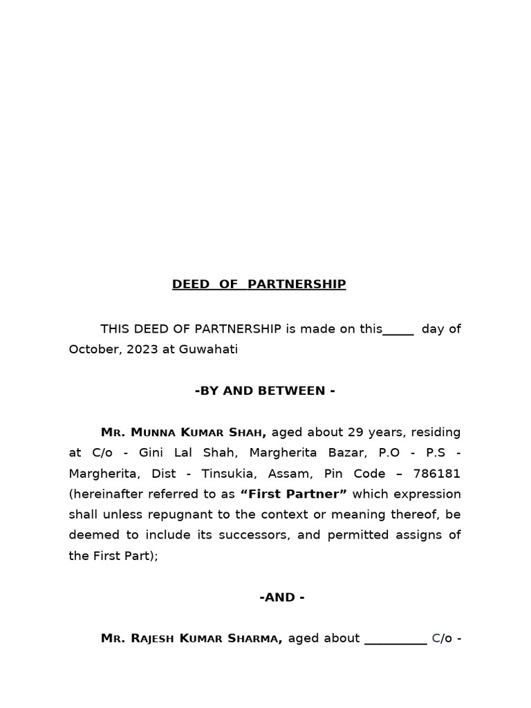 DEED OF PARTNERSHIP Coal Mining | PDF | Partnership | Indemnity