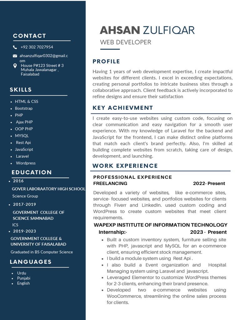 Maastricht Blue Minimalist Professional Resume Web Developer | PDF | Web Development | Cyberspace