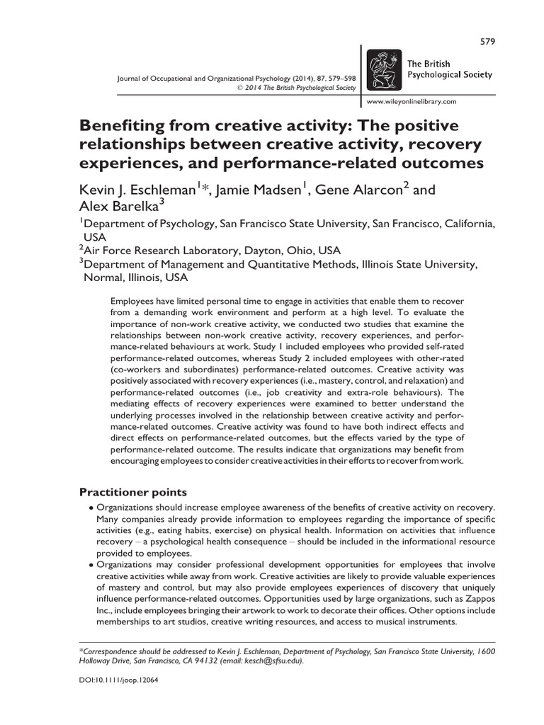 Benefiting From Creative Activity: The Positive Relationships Between ...