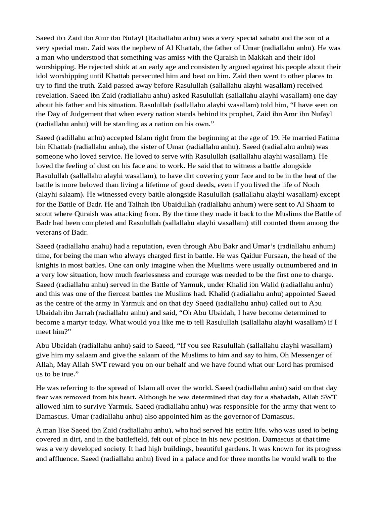 Hazrat Saeed Bin Zaid | PDF | Umar | Prophets And Messengers In Islam