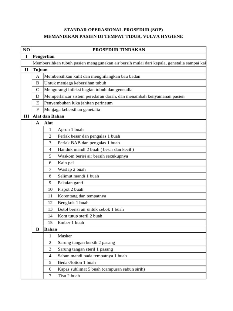 SOP Memandikan Pasien di Tempat Tidur | PDF
