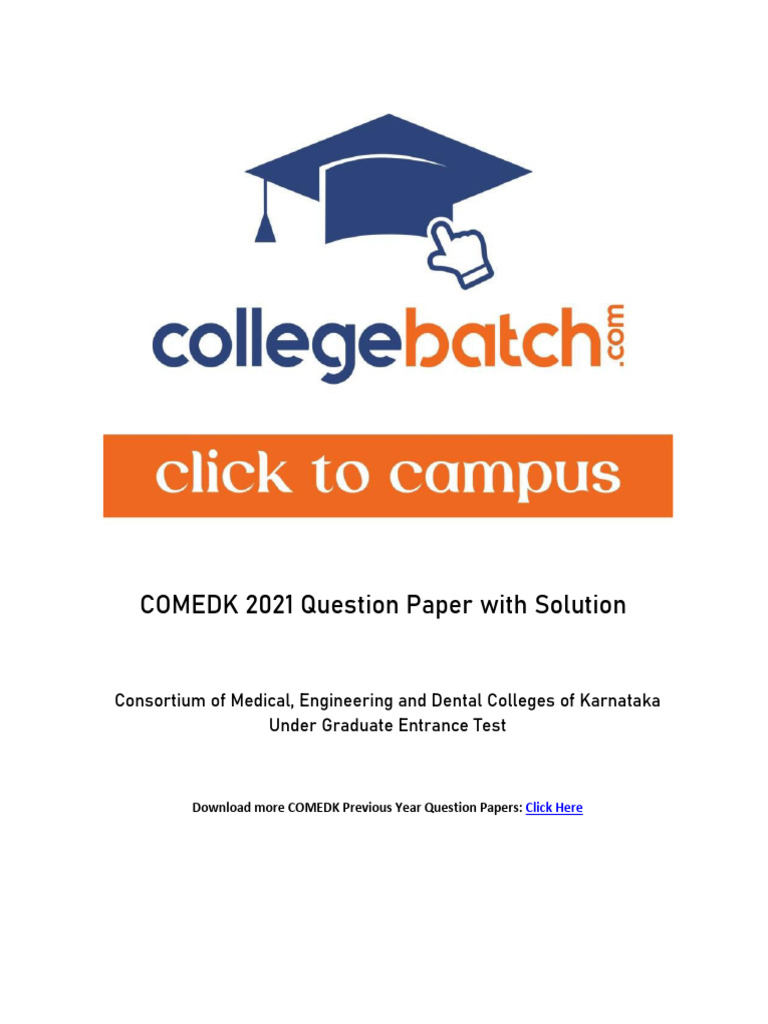COMEDK 2021 Question Paper With Solution | PDF