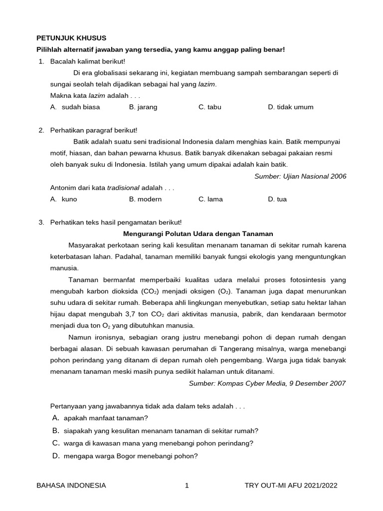 Soal BHS Indonesia | PDF