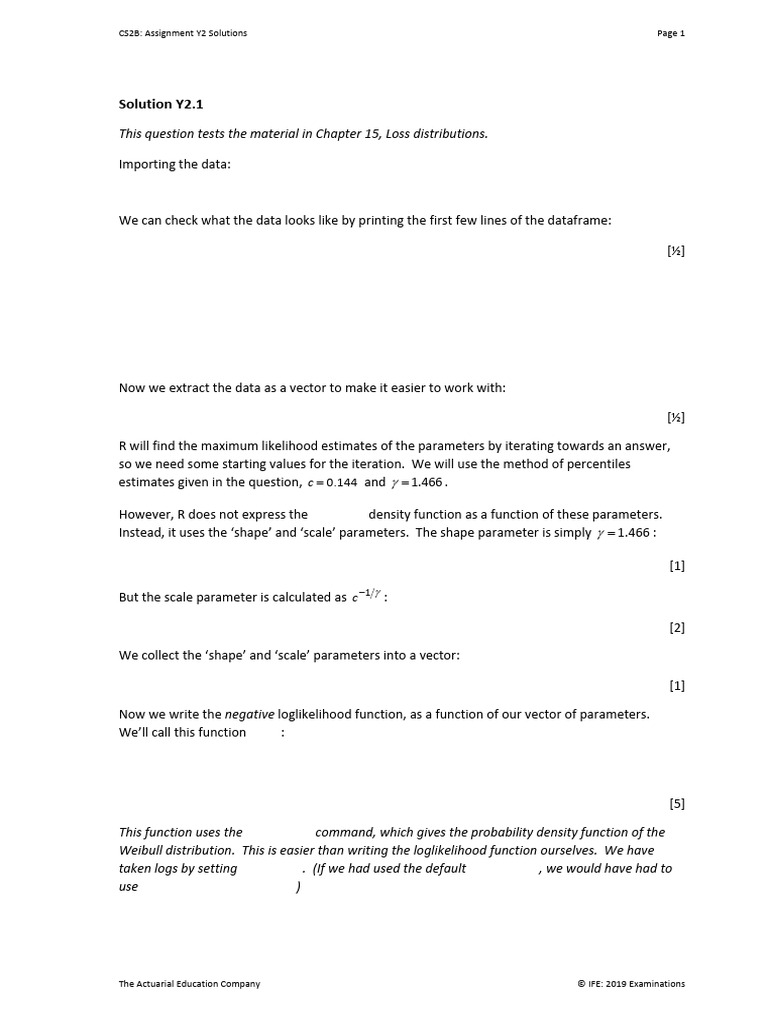 CS2 B Assignment Y2 Solutions 2019 | PDF | Reinsurance | Insurance