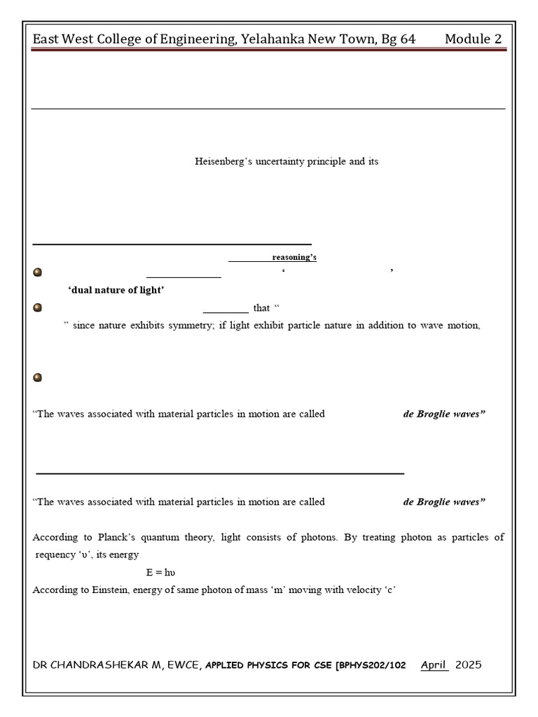 2.module 2 Quantum Mechanics CSE April 2025 26 | PDF | Waves | Wave Function