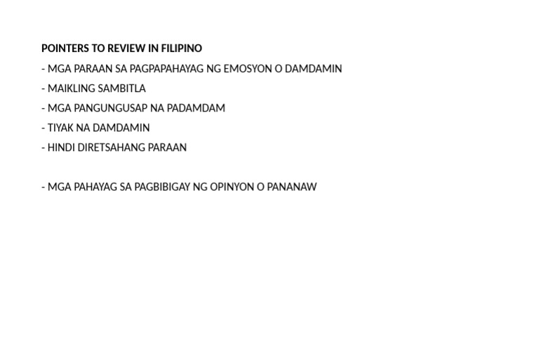Pointers To Review in Filipino | PDF