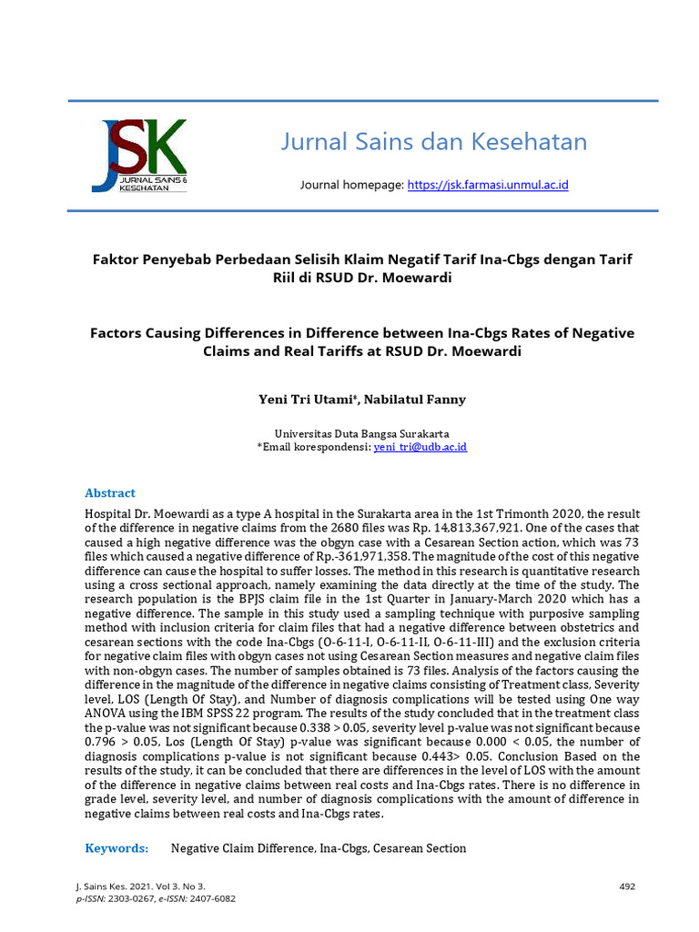 Jurnal Sains Dan Kesehatan (J. Sains Kes.) JSK | PDF