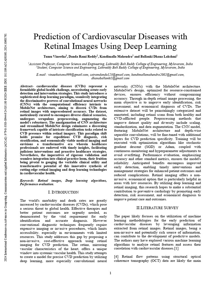 Prediction of Cardiovascular Diseases With Retinal Images Using Deep Learning | PDF | Deep ...