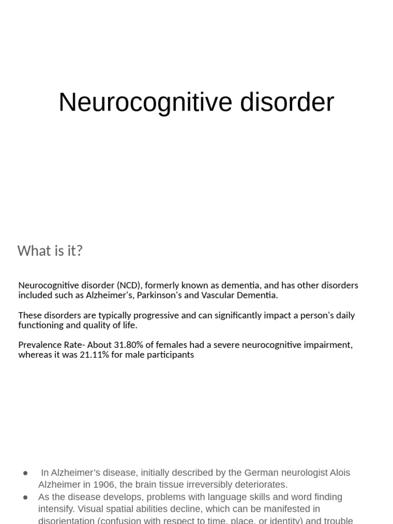 Neurocognitive Disorder Ppt | PDF | Alzheimer's Disease | Dementia