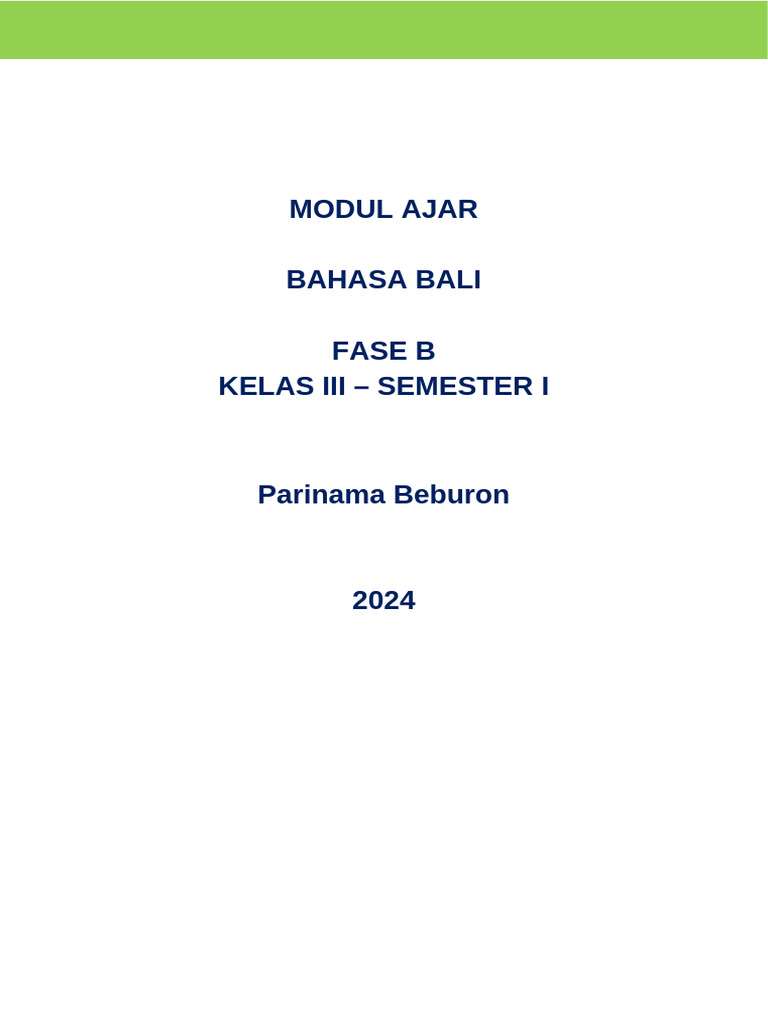 Modul Ajar Basa Bali Kls 3 Adan Beburon | PDF
