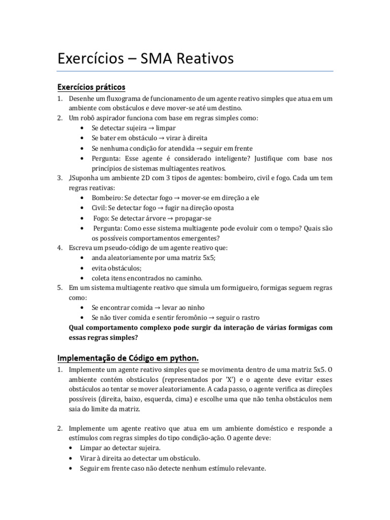 Exercícios Práticos de Agentes Reativos | PDF | Formiga
