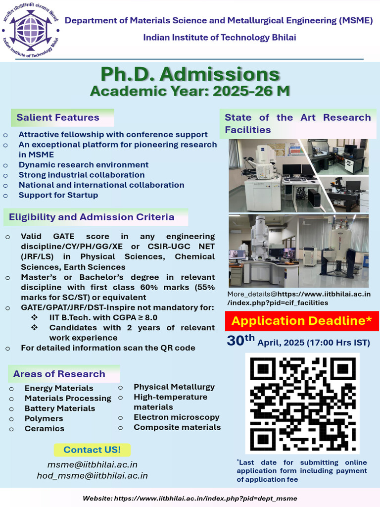 IITBH_PGAdmissions_Flyer | PDF | Materials Science | Building Engineering