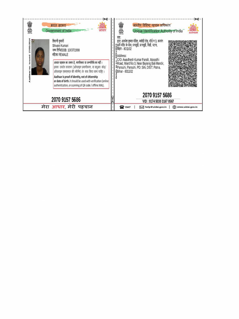 Shivani Kumari Adhaar | PDF