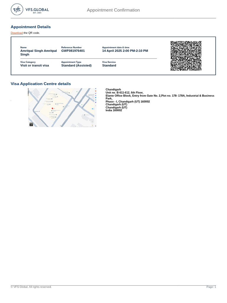 VFS Global Appointment Confirmation | PDF | Travel Visa | Passport