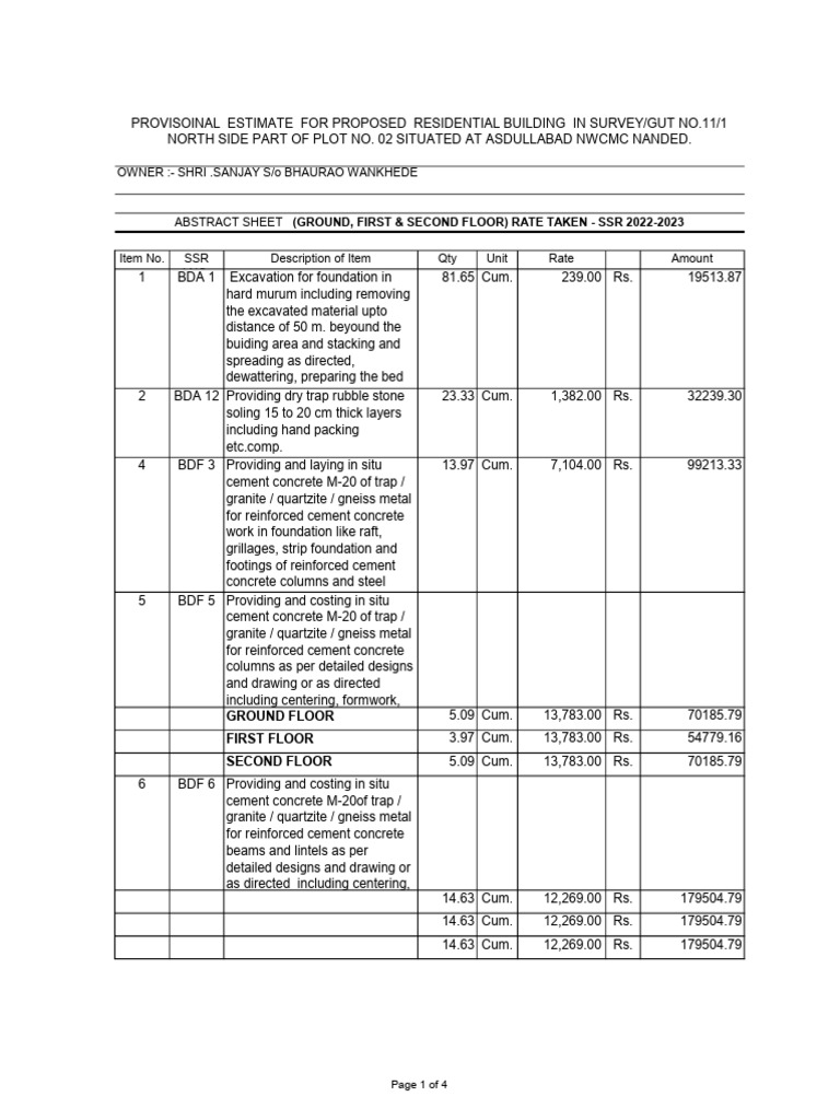 Wankhede Abstract Sheet | PDF | Concrete | Foundation (Engineering)
