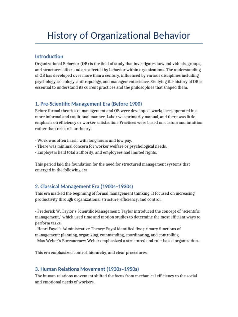History of Organizational Behavior | PDF | Organizational Behavior ...