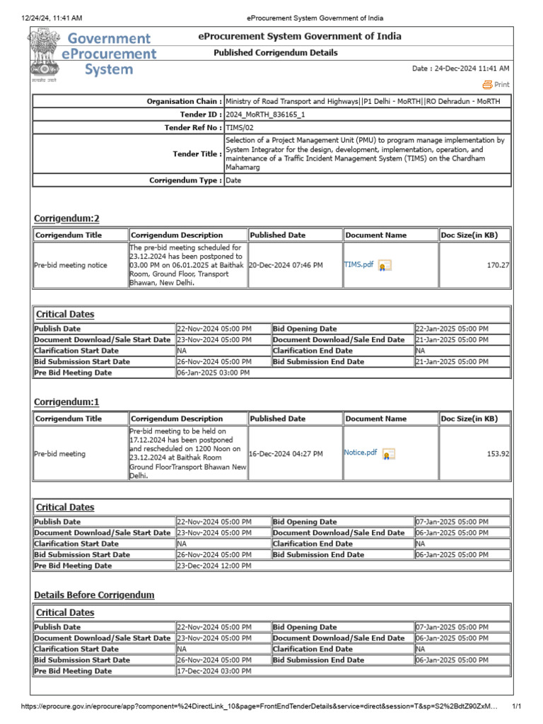 TIMS PMU Tender CPPP Details | PDF