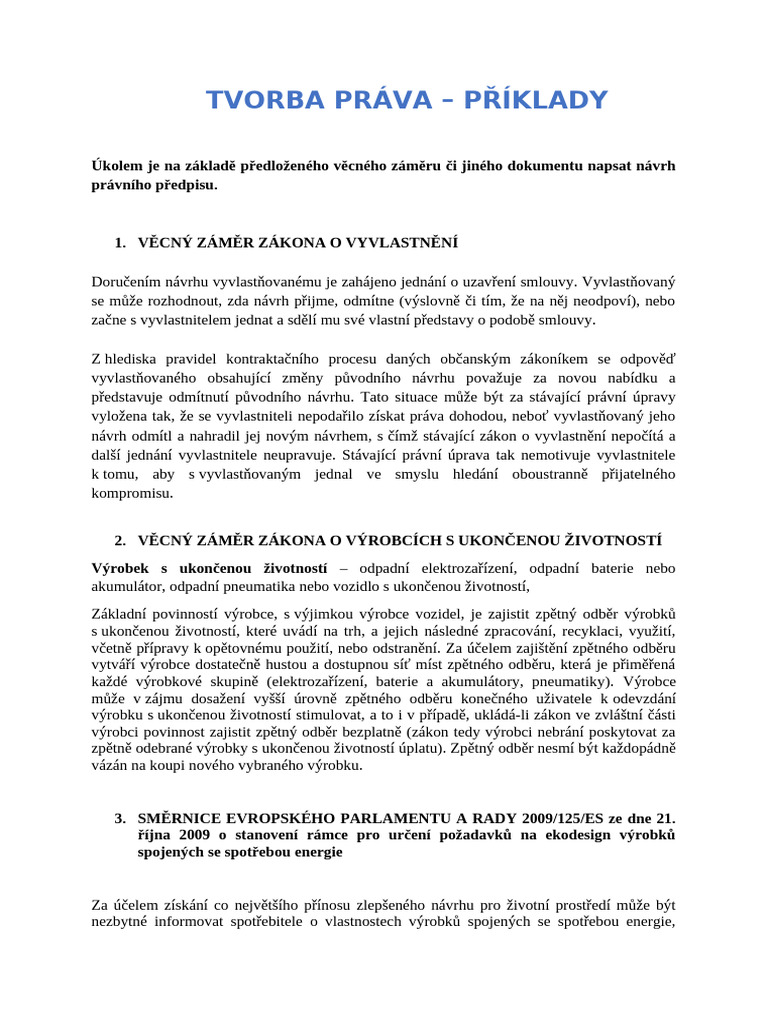 Tvorba Prava - Priklady Na Seminar | PDF