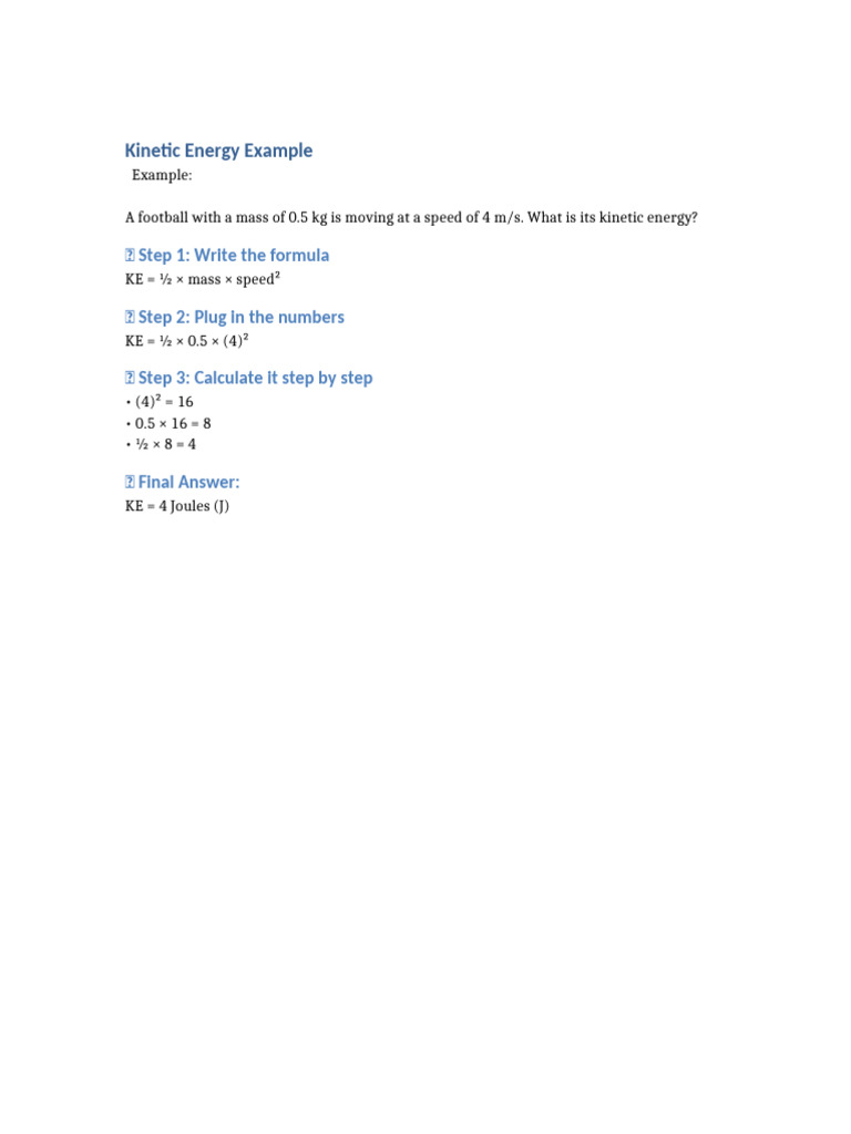 Kinetic Energy Example | PDF
