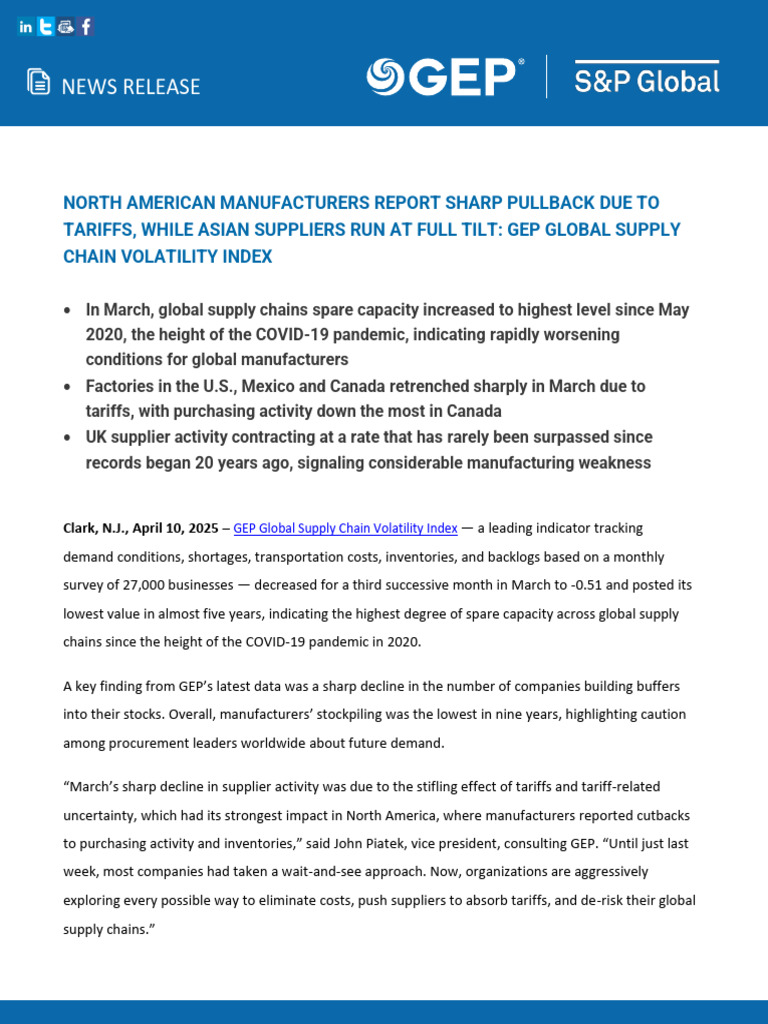 April 2025 Supply Chain Volatility Report | PDF | Supply Chain | Economies