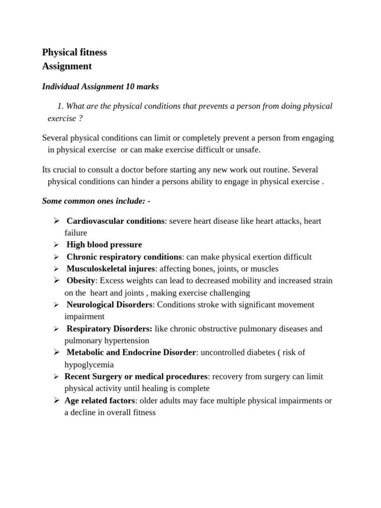 Physical Fitness Individual Assignment | PDF