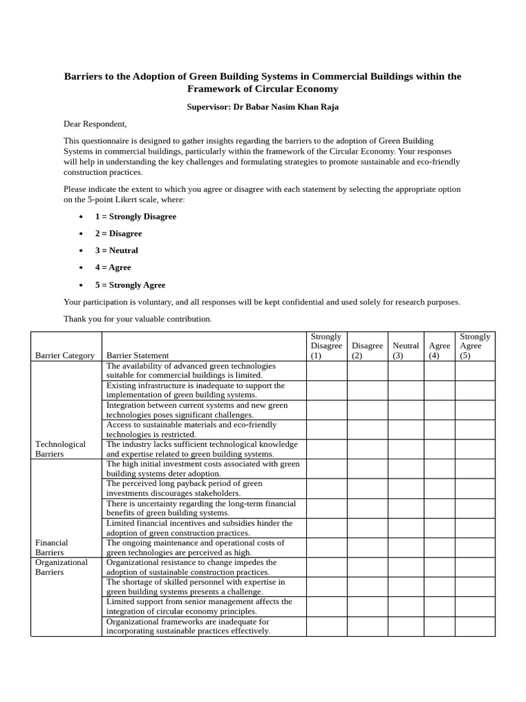 Questionnaire For Sir Babar | PDF | Green Building | Sustainability