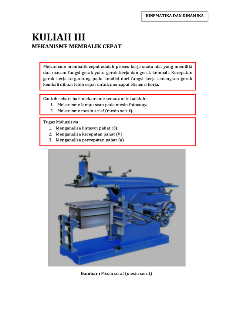 Mekanisme Membalik Cepat pada Mesin Scraf | PDF