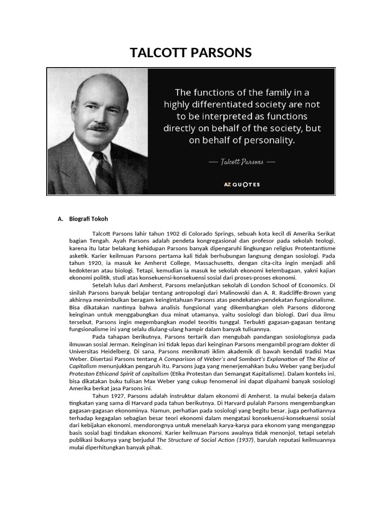 Teori Fungsionalisme Talcott Parsons | PDF