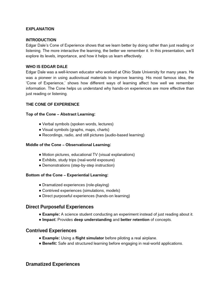 Edgar Dale's Cone of Experience Explained | PDF | Learning | Cognition