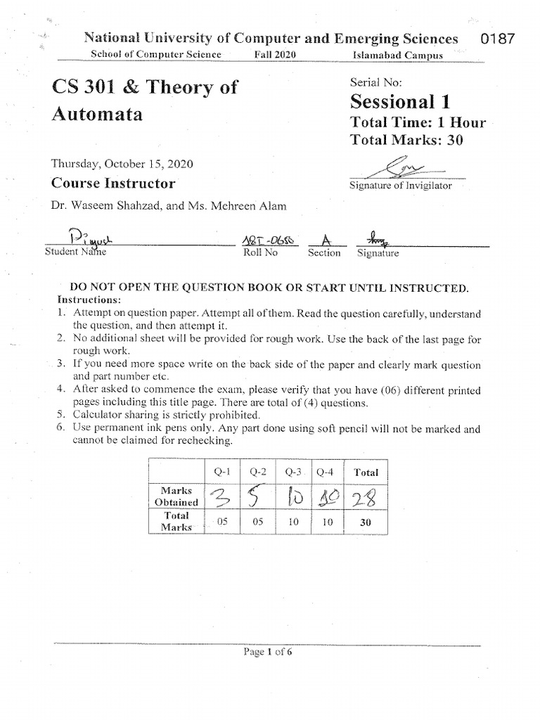 Automata Sessional-I (Solution) (Fall-2020) | PDF