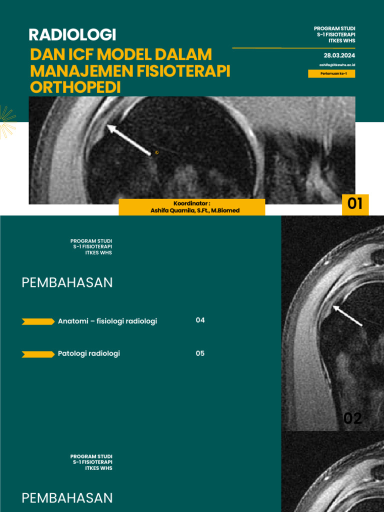 Radiologi Dan ICF Model Dalam Manajemen Fisioterapi Orthopedi | PDF | Medical Imaging | Radiology