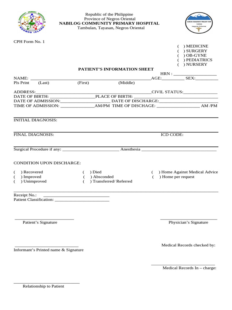 Patient Admission Chart Template | PDF | Childbirth | Patient