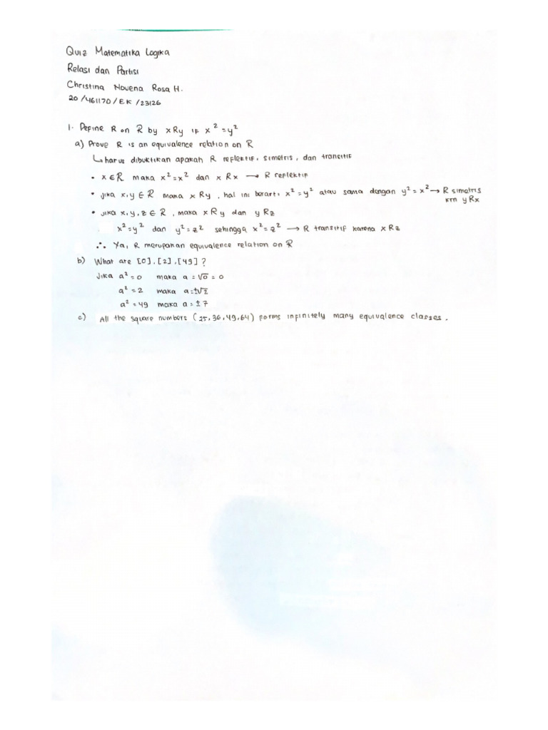 Quiz MatLog - Relasi Partisi - Christina Novena R - 23126 | PDF