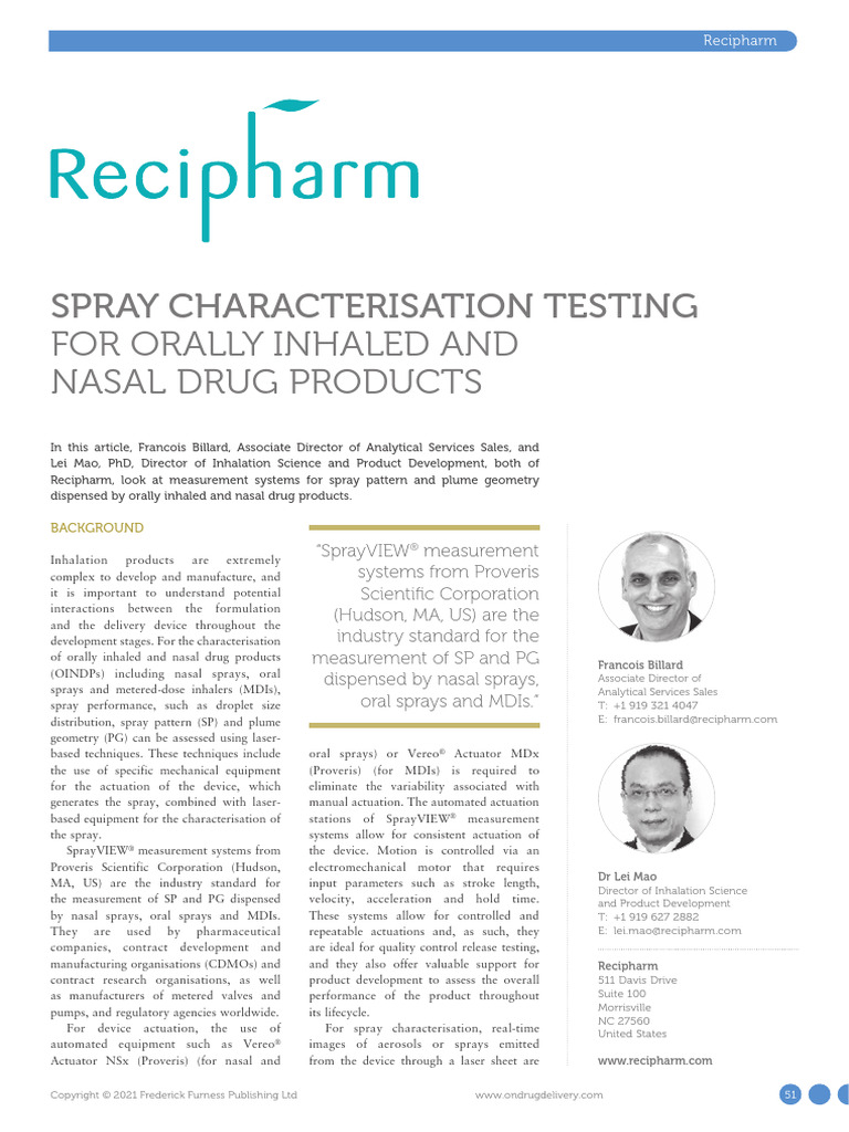 Nasal Spray Characterization Services | PDF