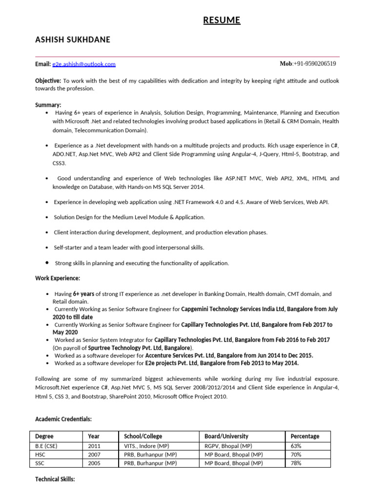 Naukri AshishSukhdane (8y 0m) | PDF | Microsoft Sql Server | Client ...