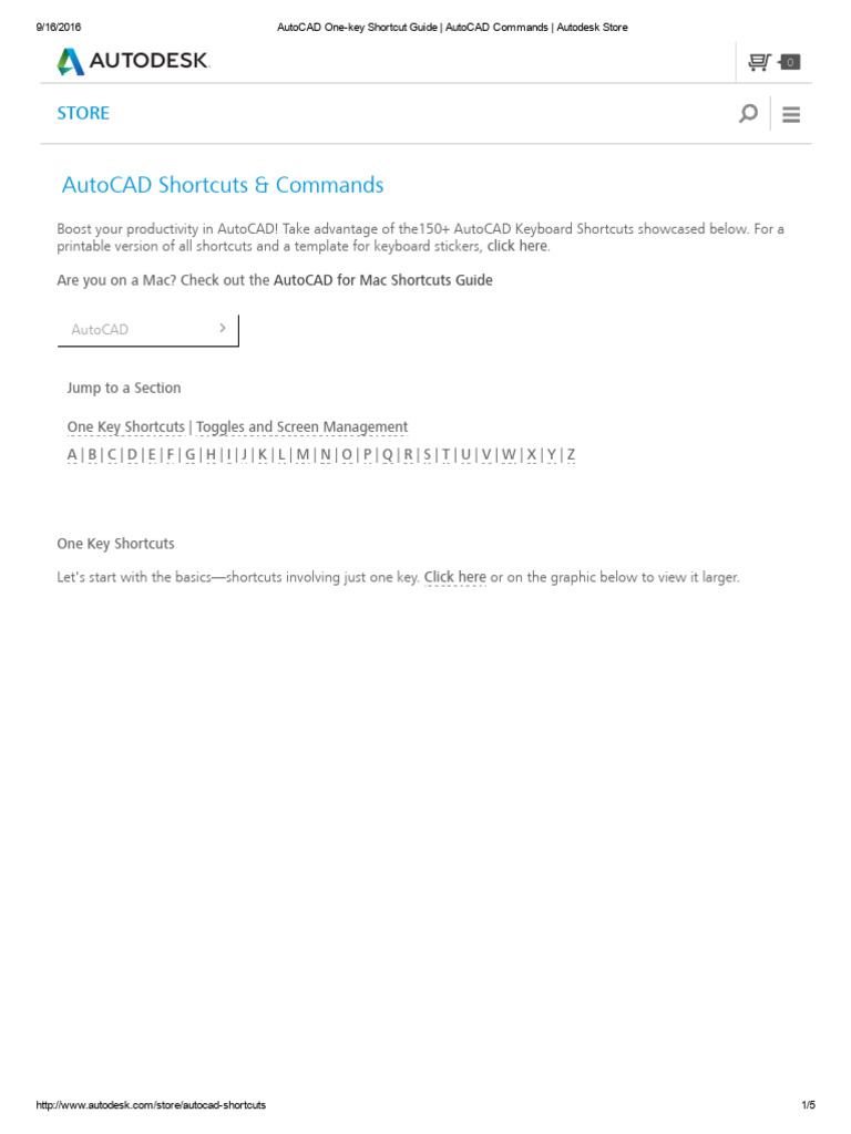 AutoCAD One-key Shortcut Guide _ AutoCAD Commands _ Autodesk Store | PDF | Auto Cad | Software