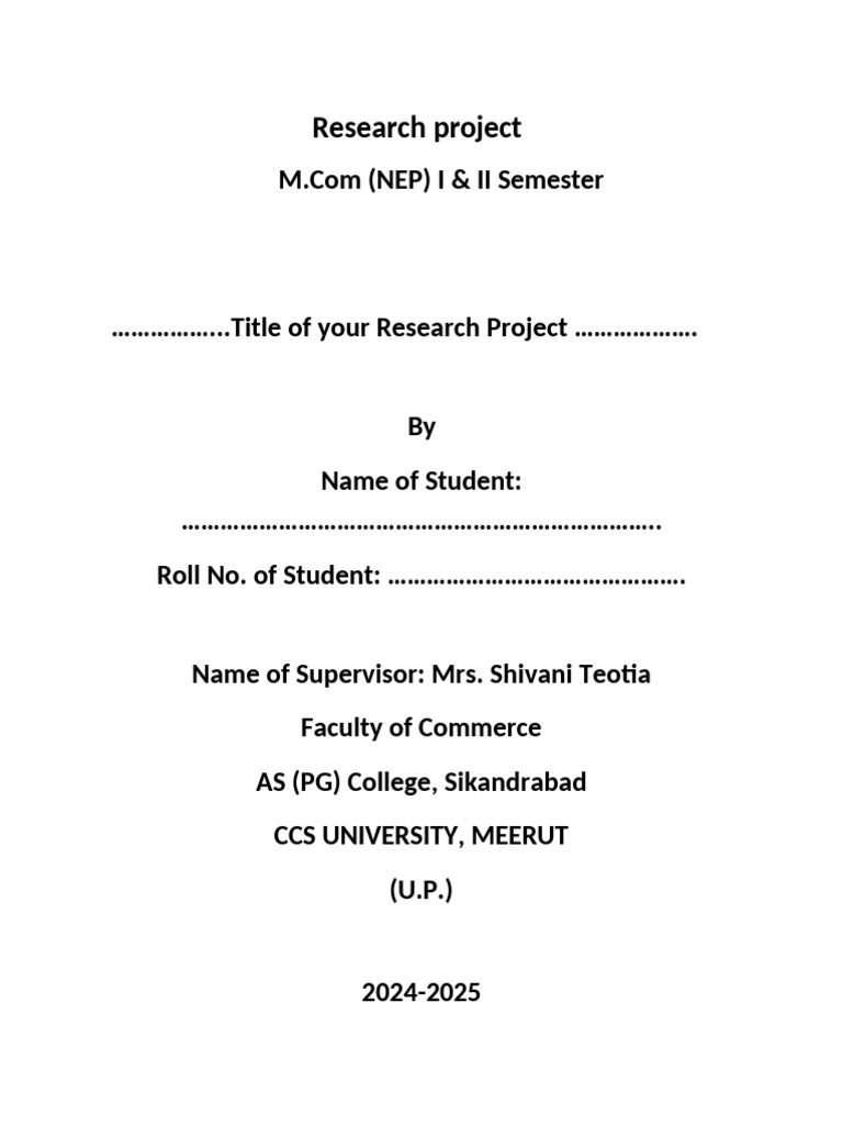 Research Project Template for M.Com | PDF