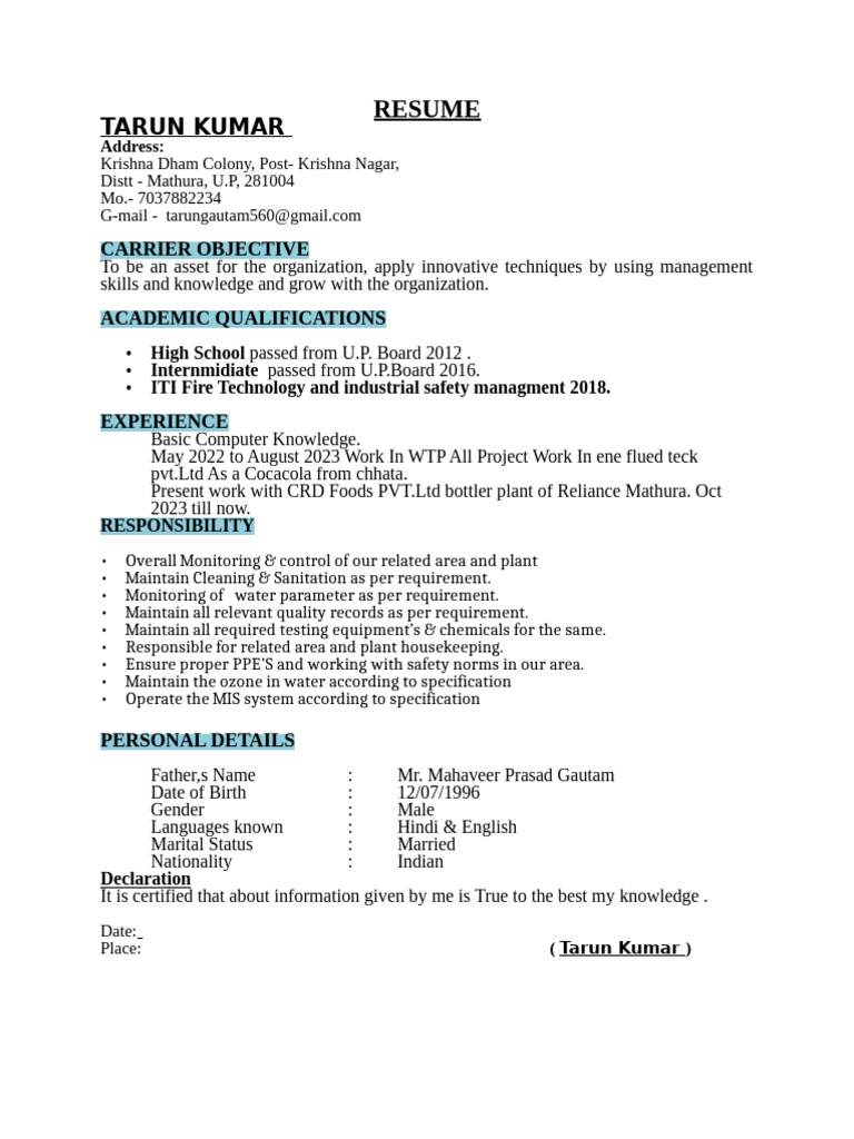 Tarun CV | PDF