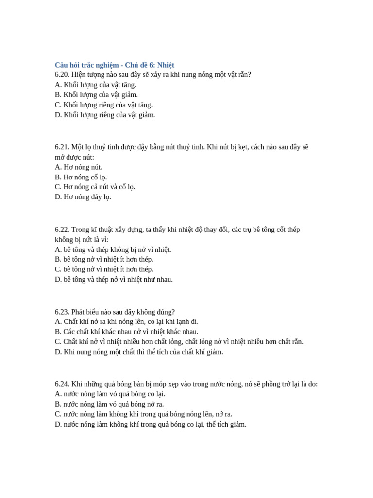 Cau Hoi Trac Nghiem Chu de 6 | PDF