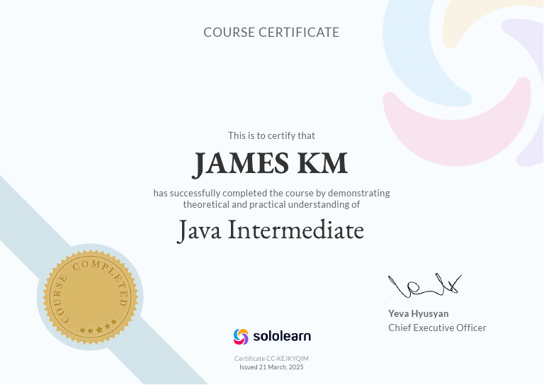Java Intermediate Course Certificate | PDF