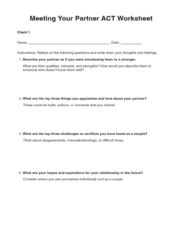 Meeting Your Partner ACT Worksheet | PDF
