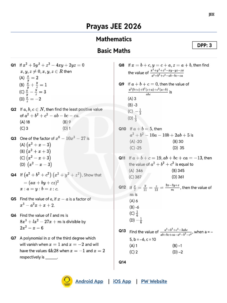 Basic Maths - DPP 03 (Of Lec 06) | PDF
