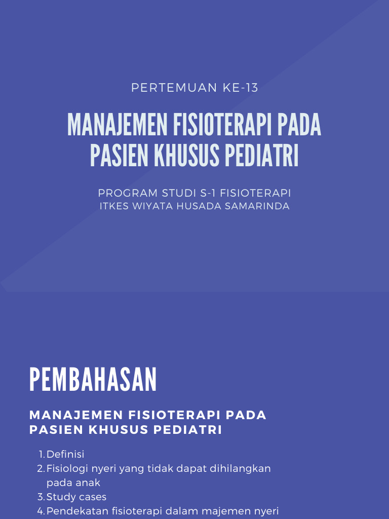 Manajemen Fisioterapi Pada Pasien Khusus Pediatri | PDF