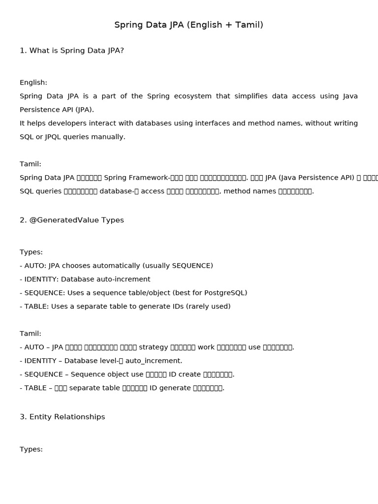 Spring Data JPA Tamil English Guide | PDF
