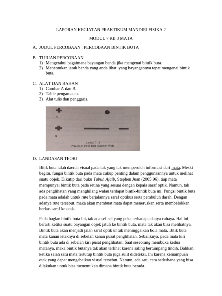 Percobaan Bintik Buta pada Mata | PDF